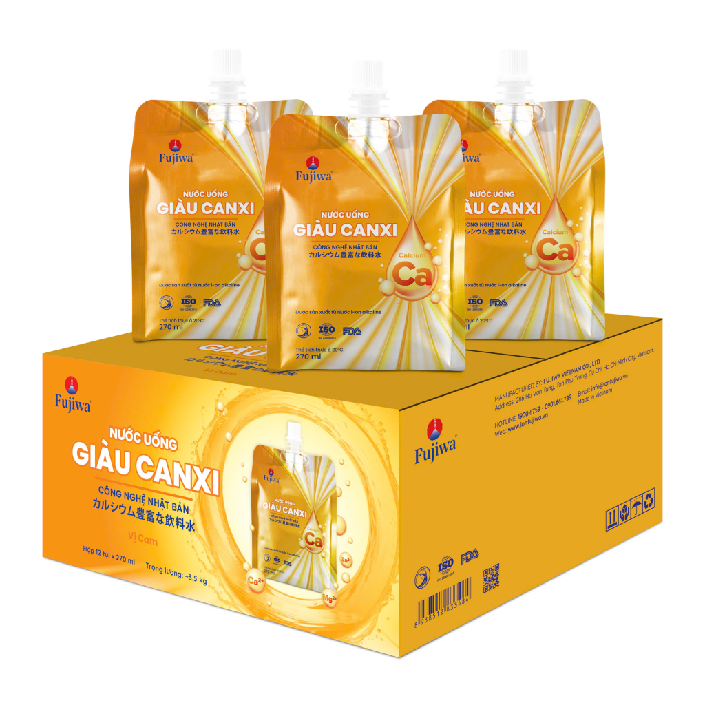 Fujiwa Nước uống giàu Canxi (Vị cam, chanh) 270ml 12 túi/hộp ( 1584K ...