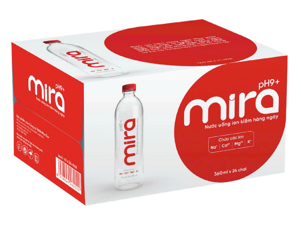 Nước uống Ion Kiềm hằng ngày Mira pH 9+ 360ml (24 chai/thùng)